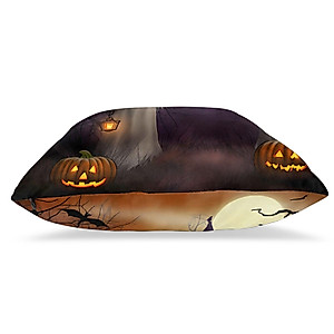 SHIRMDIY Ghost Pumpkin Moon Square Throw Pillow Covers 2 Packs, Halloween Castle Decorative Couch Pillowcase with Hidden Zipper, 16x16 Inch Double Side Print Throws Cushion Cover for Bed Sofa