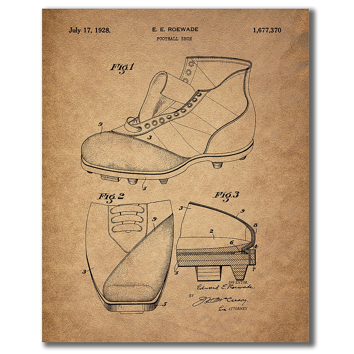 Football Patent Wall Art Prints - Set Of 6 Vintage Photos