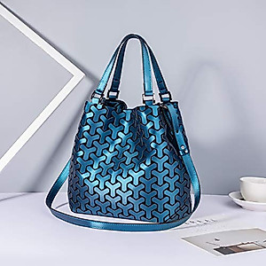 Geometric Luminous Purses and Handbags Holographic Reflective Crossbody Bag Wallet Flash Rainbow Tote Blue