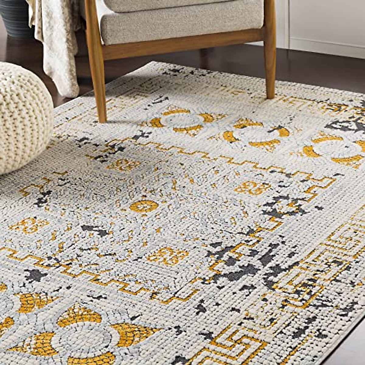 Mark&Day Area Rugs, 8x10 Herblay Updated Traditional Mustard Area Rug, Orange/Beige/Gray Carpet for Living Room, Bedroom or Kitchen (7'7" x 10'2")