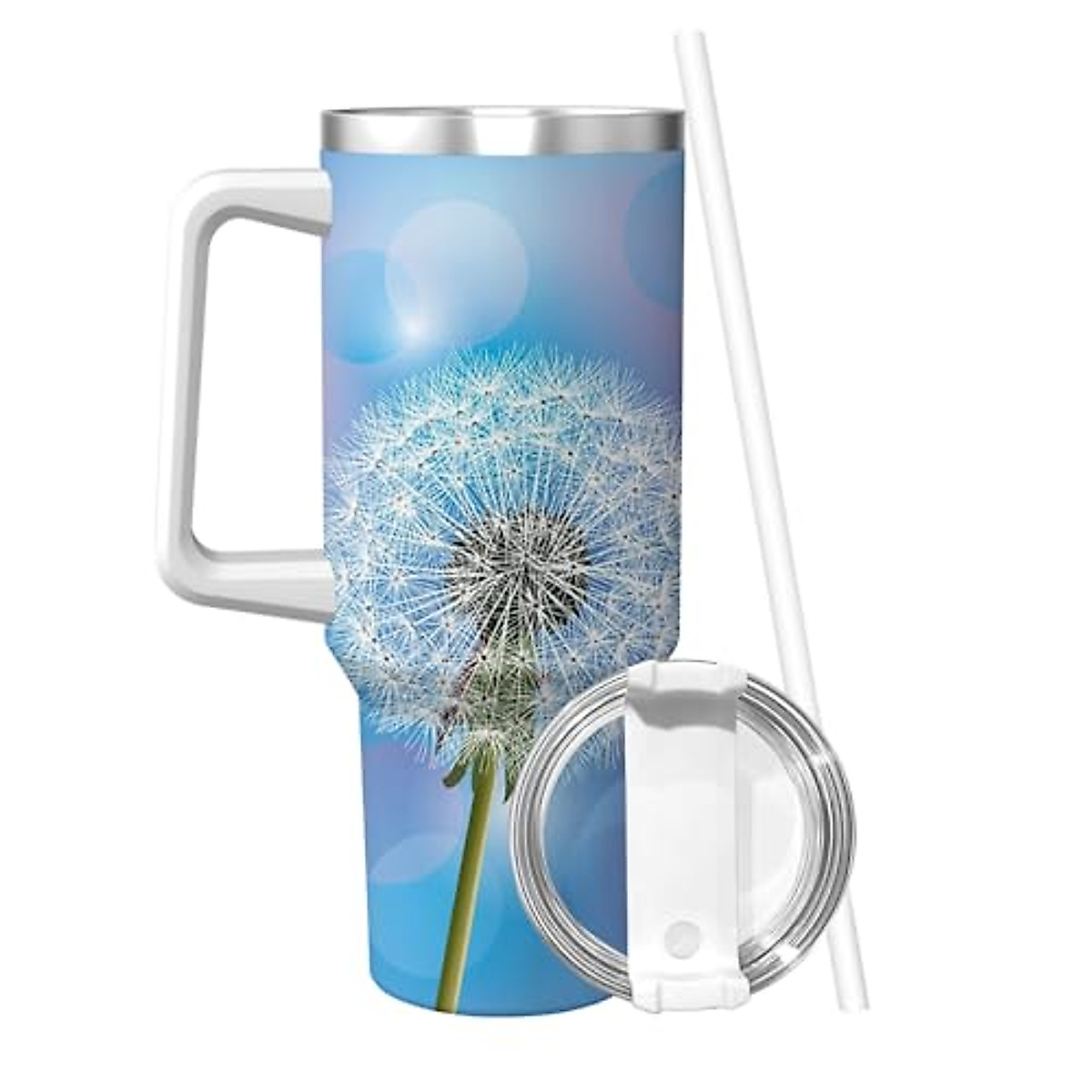 UIANG Floral Stainless Steel Triple Layer Insulated Travel Tumbler with Spill Resistant Lid, Straw, and Carry Handle, BPA Free, 40 oz,Flower with Gardening Plants,Blue Green