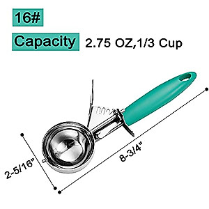 JUNADAEL J Portion Scoop, 2.75 OZ Disher Scoop, 16 Cookie Scoop, 5.5 Tbsp Cookie Dough Scoop, Green Handle, for Portion Control, Cookie Dough, Cupcake Batter, Ice Cream