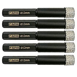 DT-DIATOOL Dry Diamond Drill bits 5pcs 12 mm with Hex Shank for Porcelain Tile Ceramic