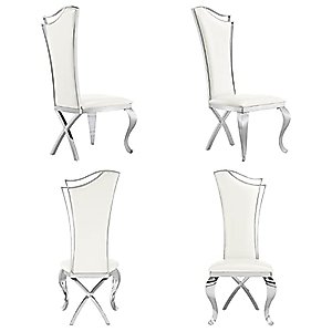 ACEDÉCOR Dining Chairs, White Leather Upholstered Dining Chairs Set of 4, Modern Gorgeous Streamlined High Back Chair with Silver Mirror Curved and X-Shaped Metal Legs