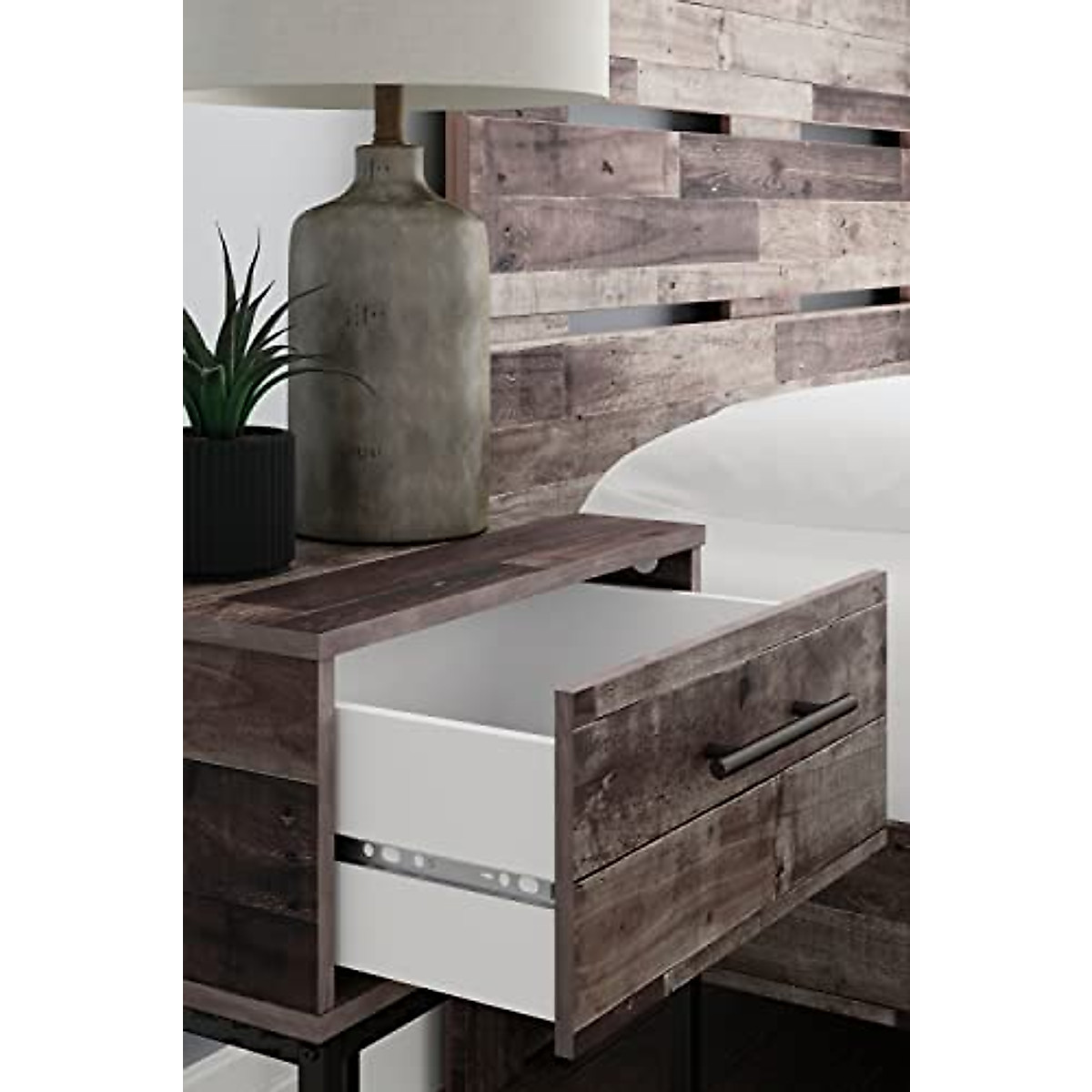 Signature Design by Ashley Neilsville Industrial 1 Drawer Nightstand with Metal Legs, 26" Tall, Gray & Black