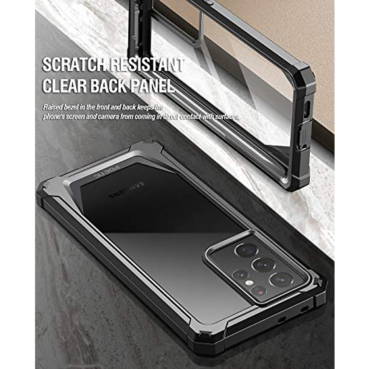 Poetic Guardian Case Designed for Samsung Galaxy S21 Ultra 5G 6.8 inch, Built-in Screen Protector Work with Fingerprint ID, Full Body Hybrid Shockproof Bumper Cover Case, Black/Clear