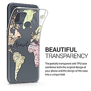 kwmobile Clear Case Compatible with OnePlus Nord N100 - Phone Case Soft TPU Cover - Travel Black/Multicolor/Transparent
