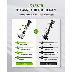 Compact GDOR Masticating Juicer with Powerful 60NM DC Motor, Low Noise, Space-Saving Cold Press Juice Exrtractor Machines, Easy to Clean Slow Juicer, Brush Included, 20 Oz Juice Cup, BPA-Free, Sliver