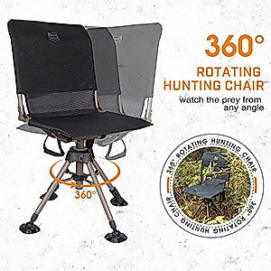 TR Hunting Chair 360 Degree Silent Swivel Folding Chair for Blinds, 400lbs Capacity 2 Legs Adjustable Height Comfortable Stable Hunting Seats, Portable Ground Hunting Chair