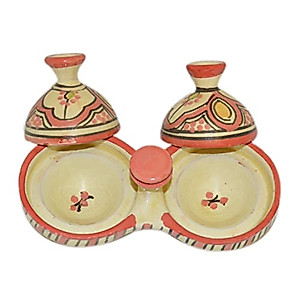Moroccan Handmade Tagine Double Spicer Salt & pepper Holder Ceramic White & BLack