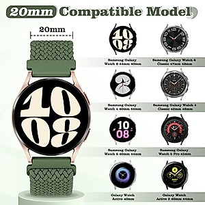 VNDAPT 20mm Elastic Braided Band Compatible with Samsung Galaxy Watch 6/5/4 40mm 44mm,Galaxy Watch 6 Classic/Watch 4 Classic, Adjustable Stretchy Sport Strap for Galaxy Active 2 40mm 44mm/Watch 3 41mm