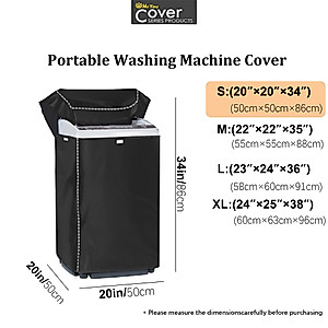 Portable Washing Machine Cover,Top Load Washer Dryer Cover,Waterproof Full-Automatic/Wheel Washing Machine Cover(20"20"34"inches,Black)