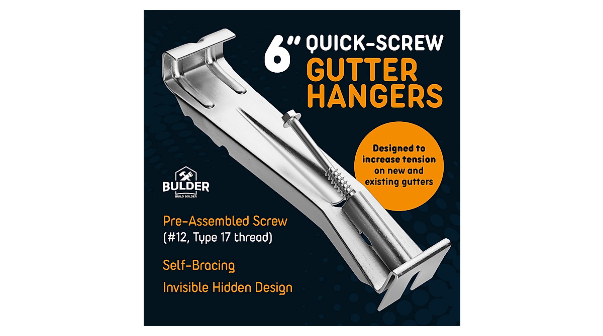 Quick Screw 6 Inch Gutter Hangers | 50 Pack with Drill Bit