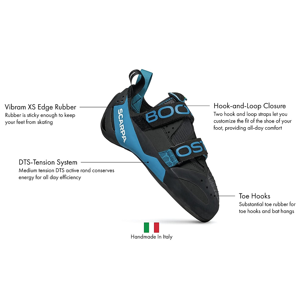 SCARPA Boostic Rock Climbing Shoes for Sport Climbing and Bouldering - Specialized Performance for Edging and Support - Black/Azure - 9.5-10