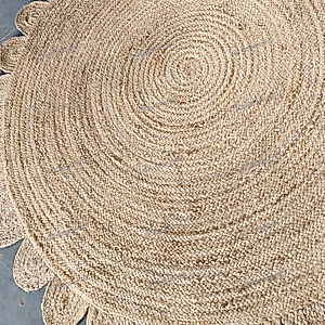 Generic 4X4, 5X5, 6X6,Feet Natural Jute Scallop Round Rug, Floor Scalloped Edge Rug Braided Boho Eco Large Circular Handmade Area Rugs (Natural, 6X6 Ft Round Rug)