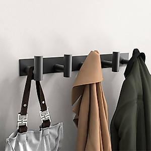 PMMASTO Coat Rack Wall Mounted, 5 "T Shaped Wall Hooks for Hanging, Heavy Duty Stainless Steel Coat Hook Rail for Hat Towel Robes in Bathroom Kitchen Mudroom Entryway (Black, 1 Pack)