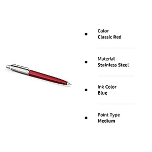 Parker Jotter Originals Ballpoint Pen, Classic Red Finish, Medium Point, Blue Ink, 1 Count