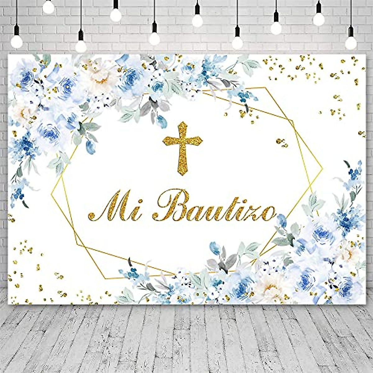ABLIN 7x5ft Mi Bautizo Backdrop Mexican Baptism Party Decorations God Bless Boy First Holy Communion Banner Blue Flower Background Christening Newborn Baby Shower Decor Props, CQ304