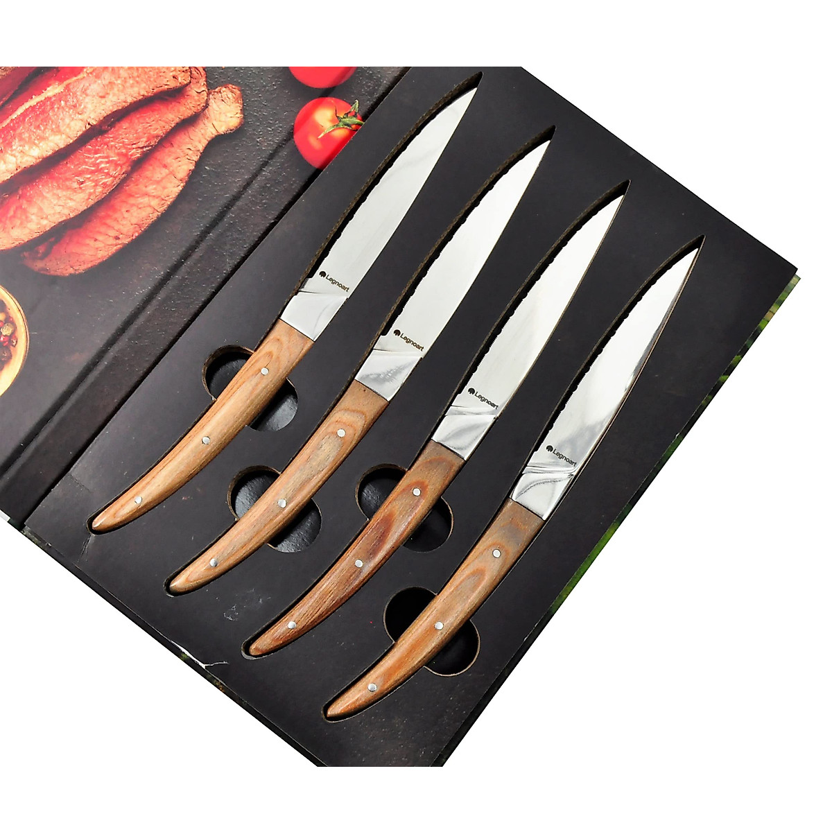 Legnoart Porterhouse 4-Piece Steak Knife Set with Light Wood Handle