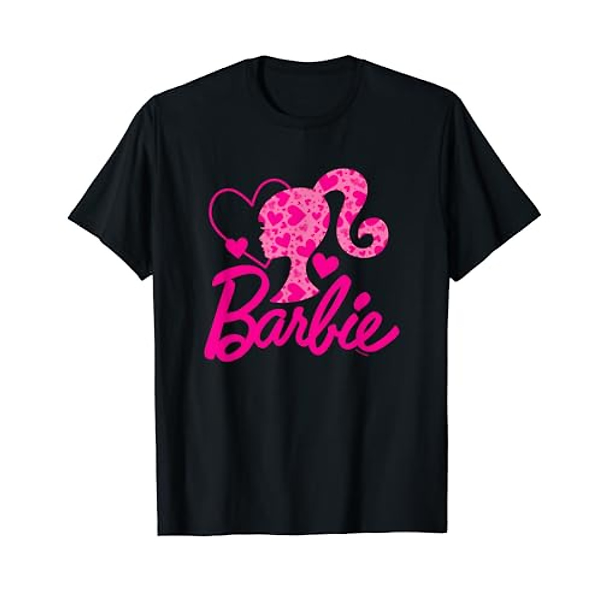Barbie Black Heart Logo Crew Neck T-Shirt - Classic Fit, Short Sleeve, Cotton-Polyester Blend