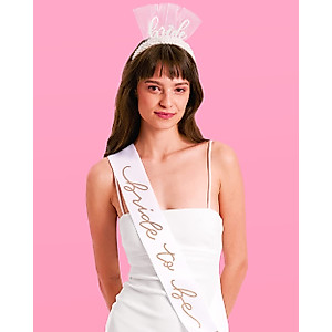 xo, Fetti Bachelorette Party Sash + Bride Headband - White + Rose Gold | Bachelorette Party Decorations Kit - Sash for Bride | Bridal Shower Gift Supplies