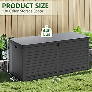 YOFE 130 Gallon Storage Deck Box,Waterproof Storage Cabinet, UV Resistant Lockable Plastic Storage Bench for Patio Cushions,Garden Tools (DarkGray)
