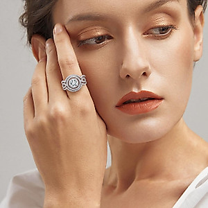 Halo Wedding Ring Set for Women by Ginger Lyne |3 Ring Bridal Set | Sterling Silver Engagement Ring Two Matching Anniversary Bands | Cubic Zirconia Promise Rings for Her