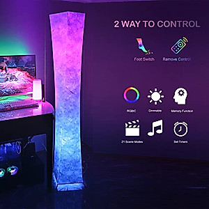 LEONC Design 61 Inch Soft Light LED Floor Lamp,RGB Color Changing Light Bulb Fabric Shade Modern Floor Lamp for Livingroom Bedroom Warm Atmosphere Tyvek Dupont 10 x 10 x 61Inch