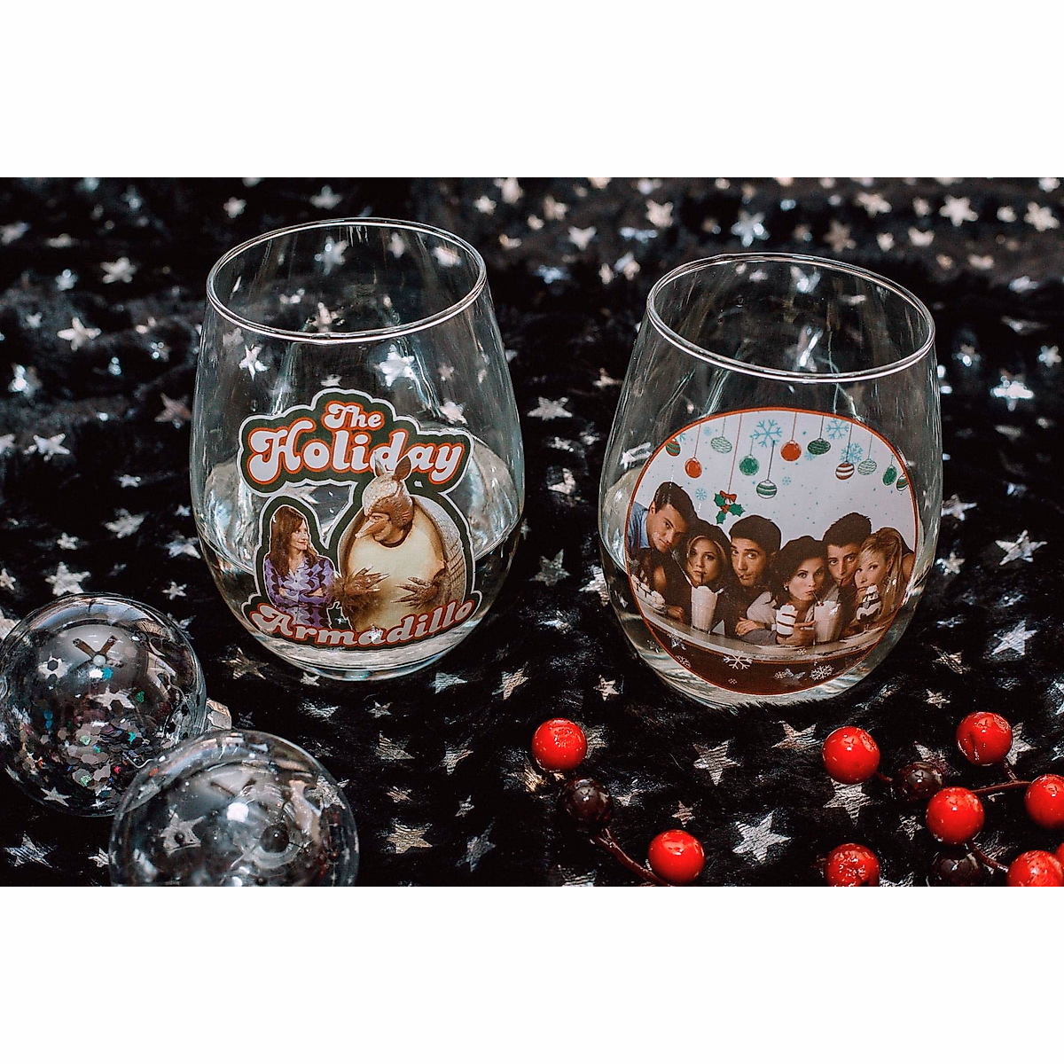 Friends Holiday Stemless Wine Glass Collectible 2-Pack | Each Holds 20 Ounces