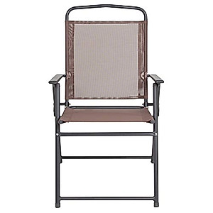 Flash Furniture Nantucket 6-Piece Patio Dining Set with Glass Table, 4 Folding Chairs, and Umbrella, Outdoor Patio Table, Chairs, and Umbrella Set, Black