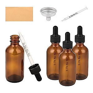 HPOPO 4PCS Leak-Proof Glass Dropper Bottles,2 oz Dropper Bottles Traveling and Storing Essential Oils, Beard Oils, Watercolor, and DIY Projects