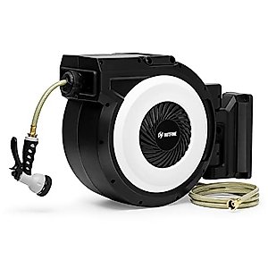 OUTFINE Heavy Duty Retractable Garden Hose Reel (1/2 100FT) Heavy Duty, Any Length Lock, Automatic Slow Return System, Wall Mounted and 180 Deg Swivel Bracket, 9 Pattern Hose Nozzle