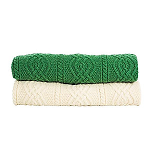 SAOL Honeycomb and Cable Knit Patterns 100% Irish Merino Wool Aran Throw/Blanket 60 x 40 inches (Natural)