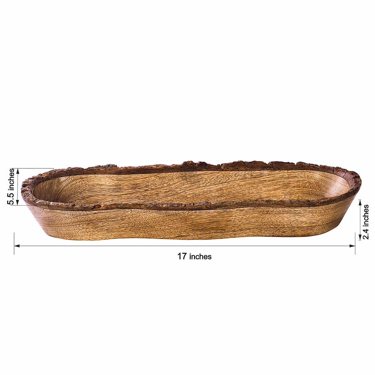 Divit Shilp Natural Wooden Tray, Serving Bowl for Salad, Veggies and Fruits, Large Deep Tray for Family, Party (Bark Edge Tray)