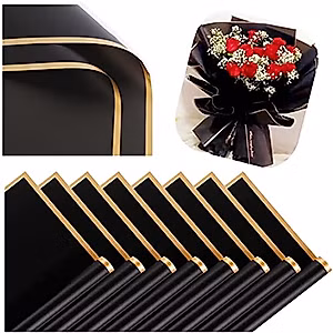 60 Sheets Waterproof Phnom Penh Floral Wrapping Paper, Flower Shop Bouquet Supplies, DIY Craft, Gift Wrap or Gift Box Packaging, 23 x 23 Inches (Black)