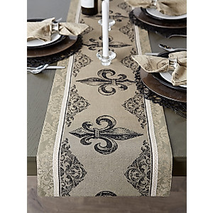 DII French Style Tabletop Kitchen Collection, Reversible Table Runner, 14x108, Fleur de Lis Stripe