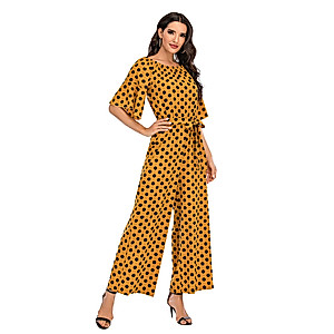 Love Welove Fashion Jumpsuits for Women, Floral Off Shoulder Ruffled Short Sleeve High Waist Wide Leg Pants Romper Dressy