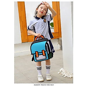 Yinilomo 3D Jump Style Kawaii Backpack Sketch Cute Cartoon 2D Drawing from Comic Paper Anime Bookbag School Supplies Fun Daypack (Blue)