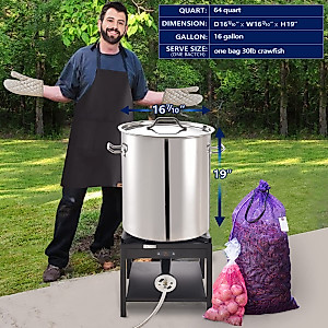 ARC 64-QT Large Stainless Steel Stockpot for Seafood Boiler Crawfish Pot with Basket and Steamer Rack, Outdoor Cooking Pot for Crab Lobster Shrimp Trukey Fryer Boiling, and Tamales Steamer,16 Gal