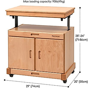 MEEDEN Artist Taboret Rolling Cart, Solid Beech Wood Artist Storage Cart on Wheels with Lifting Desktop, Art Cart on 4 Lockable Wheels for Painting Supplies, Up to 11 Different Storage Units