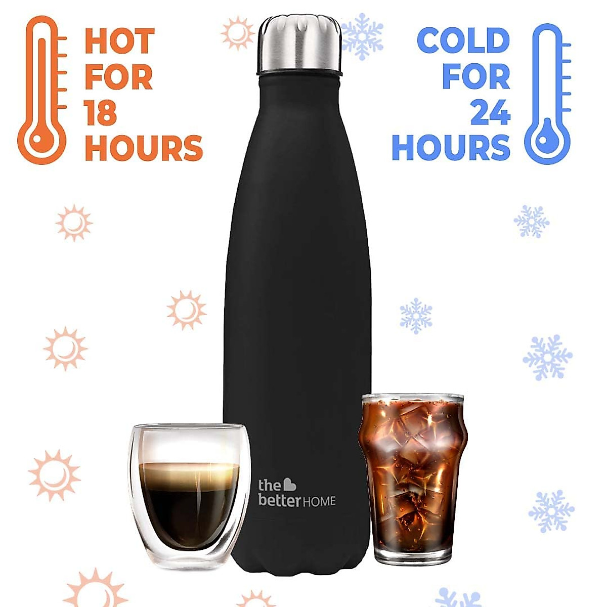 The Better Home 1000 Stainless Steel Insulated Water Bottle 1 Litre | Thermos Flask 1 Litre+ | Food Grade & BPA Free, Hot and Cold Steel for Kids (Black)