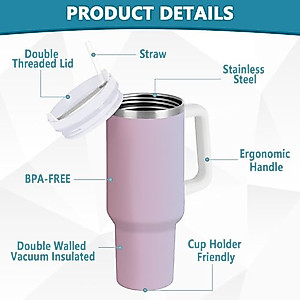 RPLIFE Blue Pink Gradient Stainless Steel Coffee Mug, Insulated Cups with Lids, Coffee Tumbler for Women