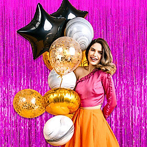 3 Pack Rose Red Foil Fringe Curtain Backdrop, 3.28Ft x 8.2Ft Metallic Tinsel Foil Fringe Streamer Curtains for Photo Booth, Mother's Day, Easter, Birthday, Wedding Party Decorations