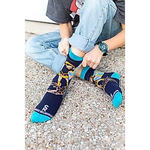 Sock Religious Defend Us In Battle St. Michael Navy and Sky Blue Boys and Girls One Size Fits Most Polyester Blend Catholic Inspirational Fun Crew Socks, Kids