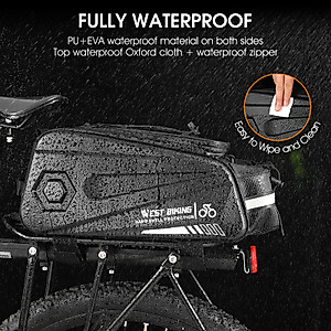 West Biking Bike Rear Seat Bag, Double Water Resistant, Zipper, Bicycle Trunk Pannier, 8.6L Capacity Waterproof Backseat Carrier Cargo Pouch with Strap & Rain Cover For Cycling