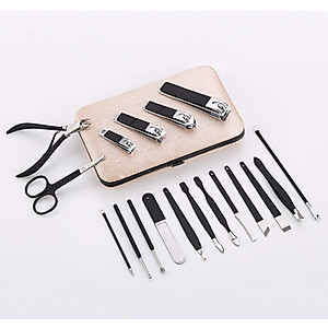 Sharp Nail Scissors and Nail Clippers Set High Precisio Stainless Steel Nail Cutter Pedicure Kit Nail File Manicure Pedicure Kit Fingernails & Toenails with stylish case (Light brown_18in1)