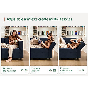 HONBAY U Shaped Modular Sectional Couch with Storage Velvet Sectional Couches for Living Room Blue