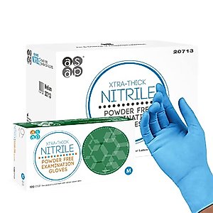 ASAP Blue Nitrile Powder Free Exam Gloves, Disposable, 4 mil (Large - Box of 100)