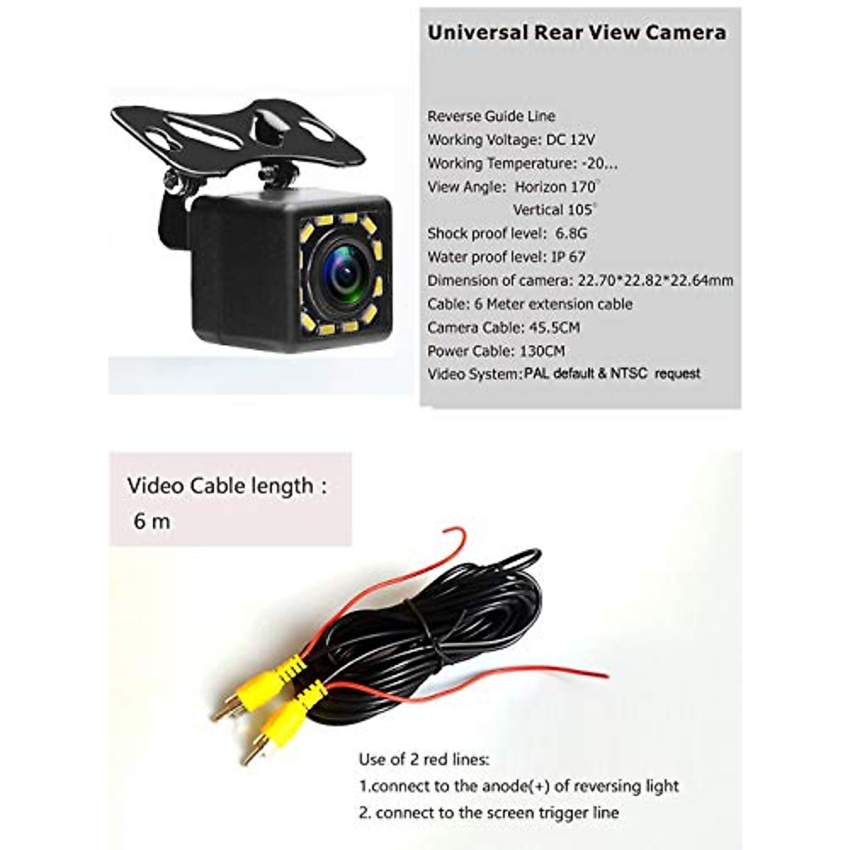 Camecho Vehicle Backup Camera Waterproof Car Rear View Camera 170° Wide Angle 12 LED Night Visions Backup Reversing Parking Cameras