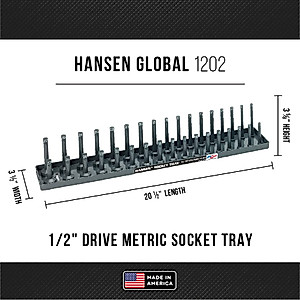 Hansen Global 92000 SAE & Metric, 2-Row Socket Tray Set - 6-Pieces, Red & Grey